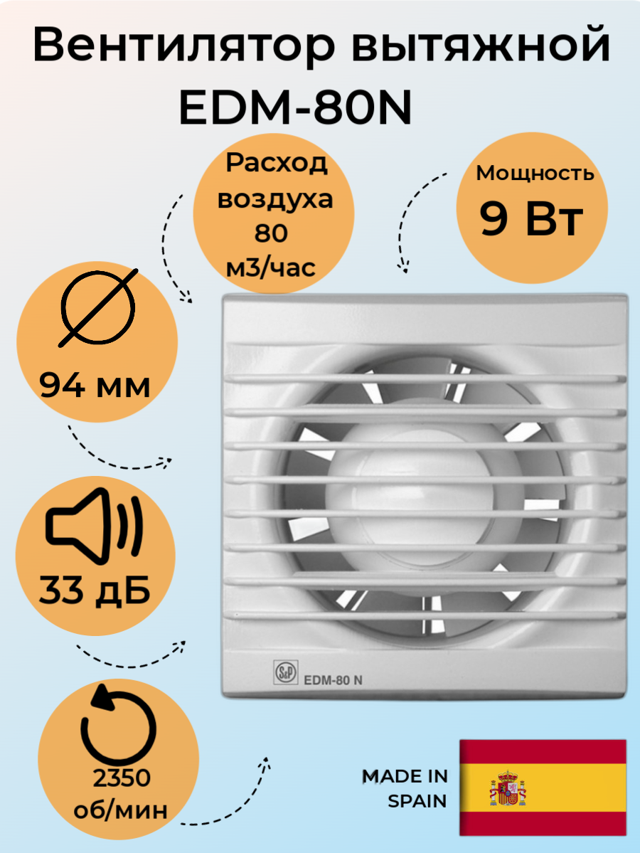Soler & Palau Вентилятор вытяжной EDM 80N / Soler & Palau 8413893174437