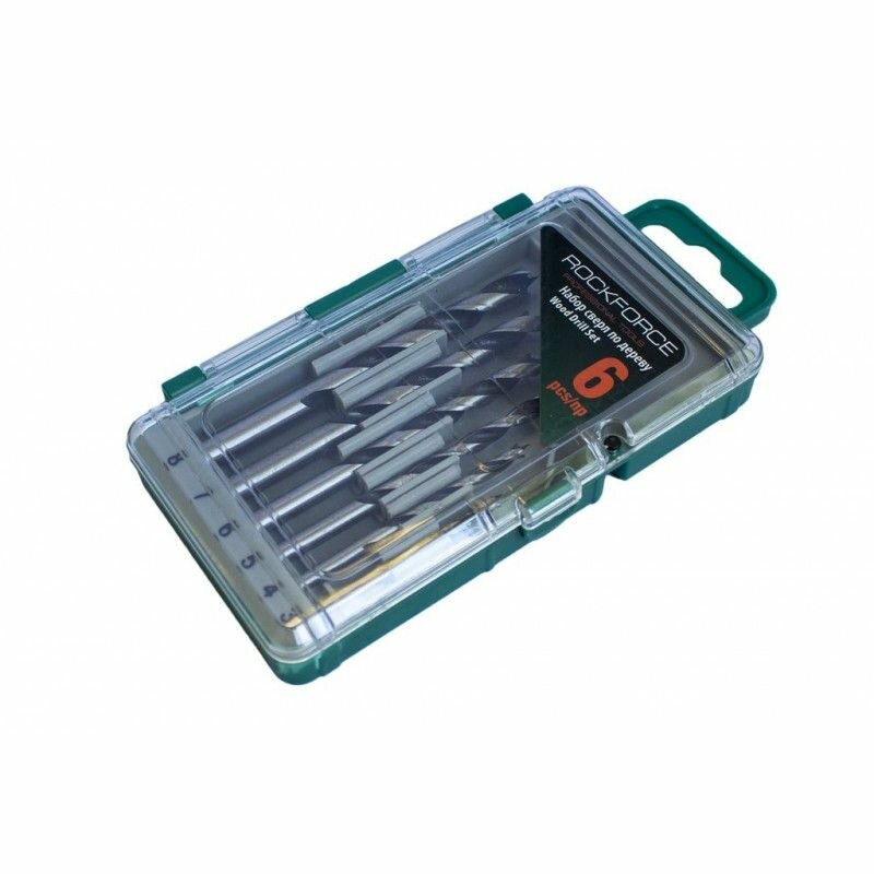 Набор сверл по дереву 6 предметов (3,4,5,6,7,8мм), в футляре ROCKFORCE