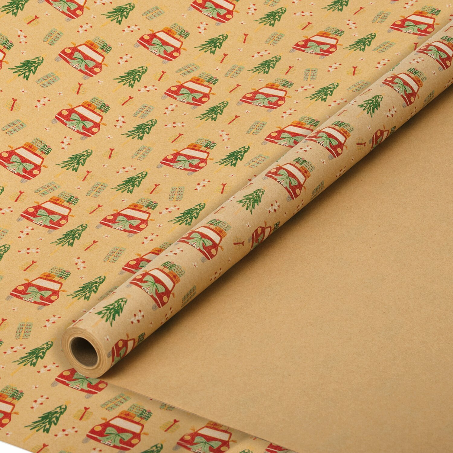 Бумага упаковочная крафт BIG SIZE новогодняя "XMAS Car", 0,7х10 м, золотая сказка, 592194