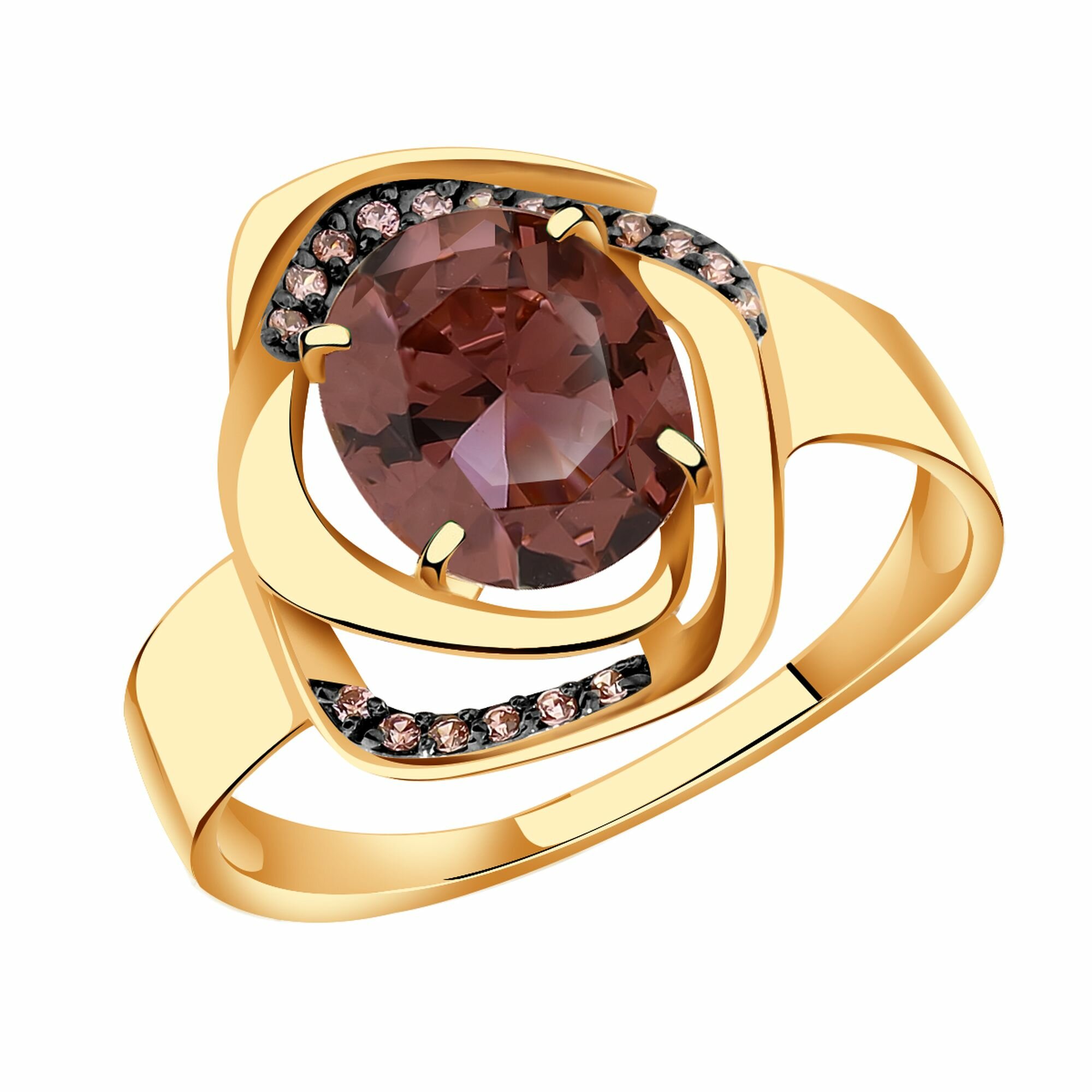 Кольцо, красное золото, 585 проба, родолит, фианит