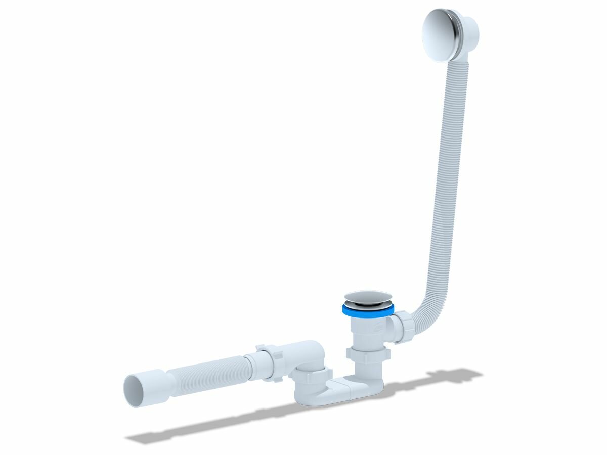 Сифон АНИ для ванны плоский с выпуском 1 1/2"40 с переливом, клик-клак, с гибкой трубой 37540/50 (грибок)