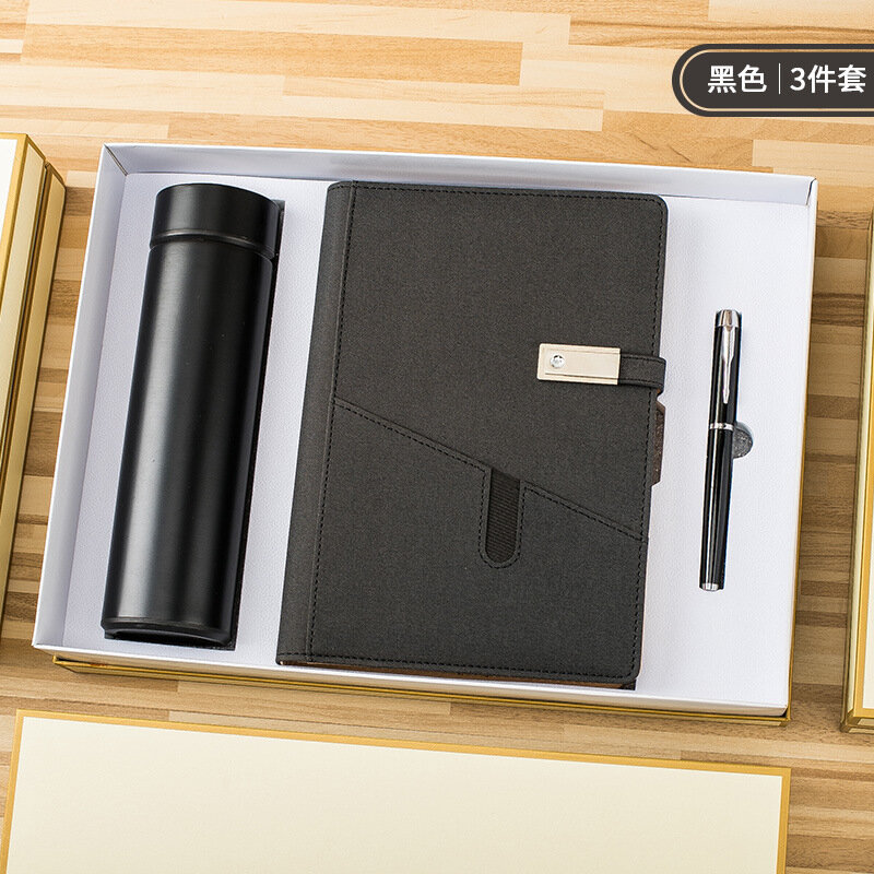 Подарочный блокнот, с блоком питания и записными книжками, черный