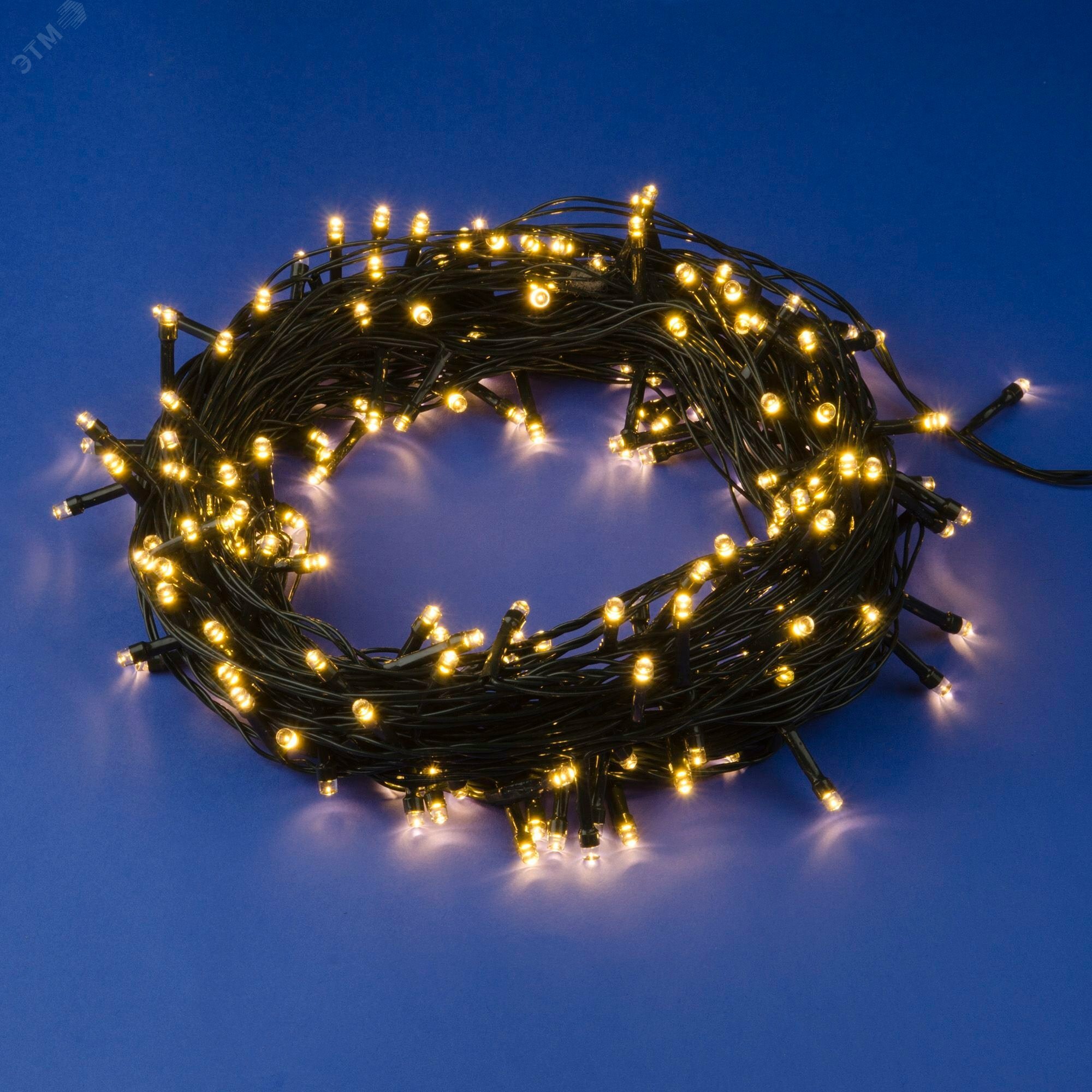 Гирлянда светодиодная нить, 30м 300 светодиодов. Теплый белый свет. Провод зеленый. ULD-S3000-300/DGA WARM WHITE IP20.