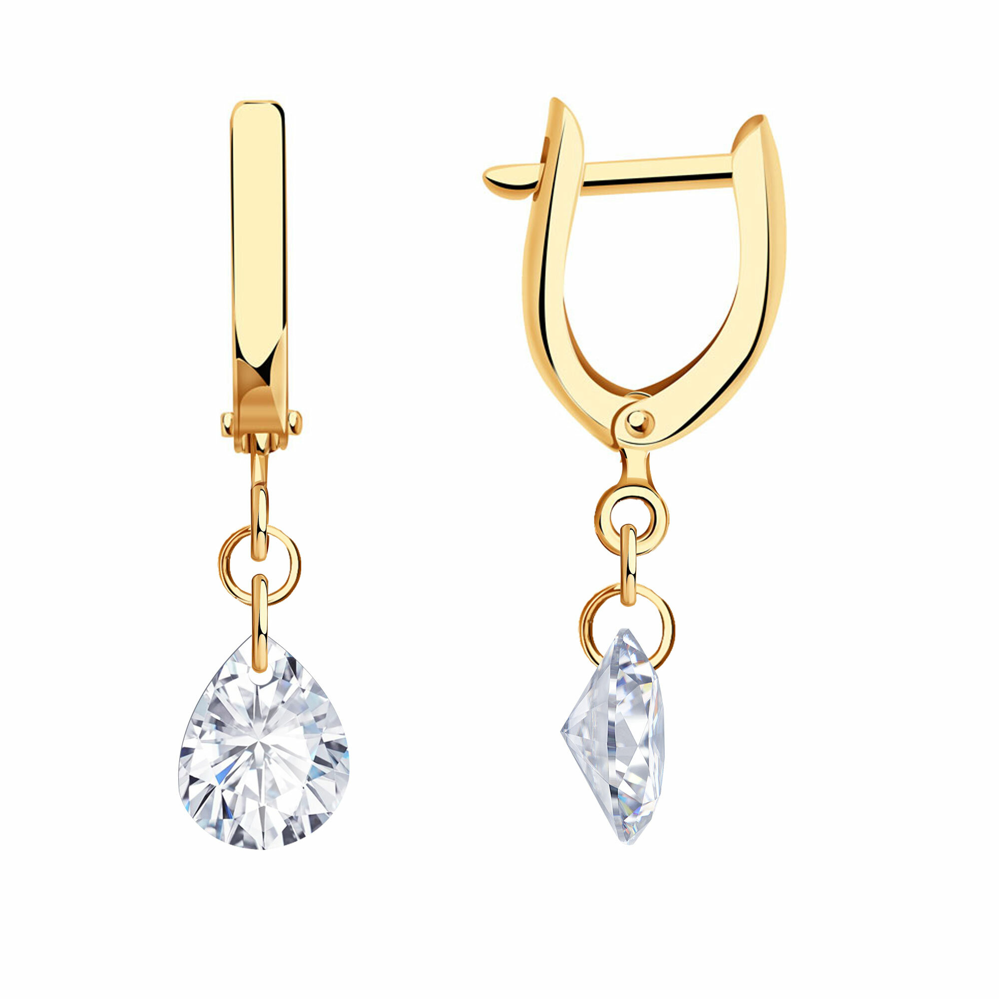 Серьги, красное золото, 585 проба, фианит