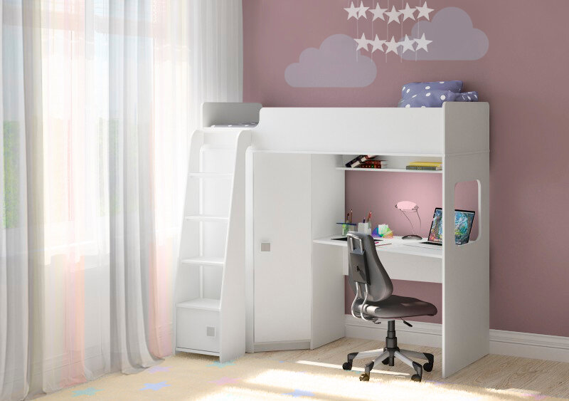 Кровать чердак Л-В603.1 75х190 Белый Белый