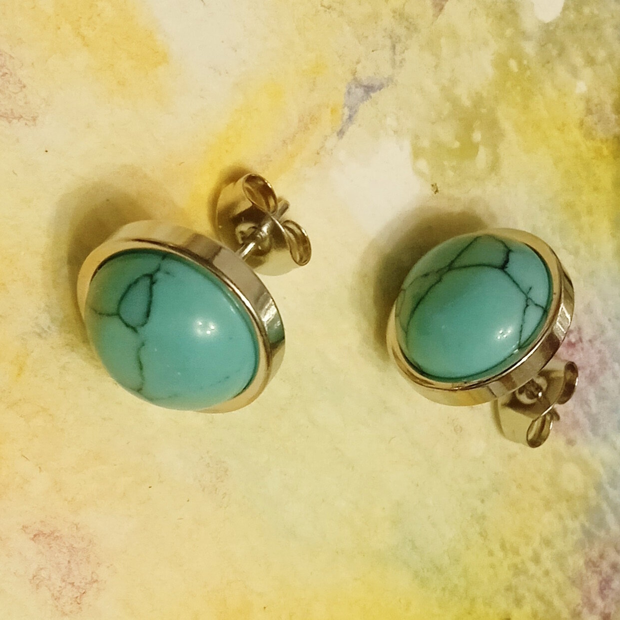 Серьги пусеты, бирюза