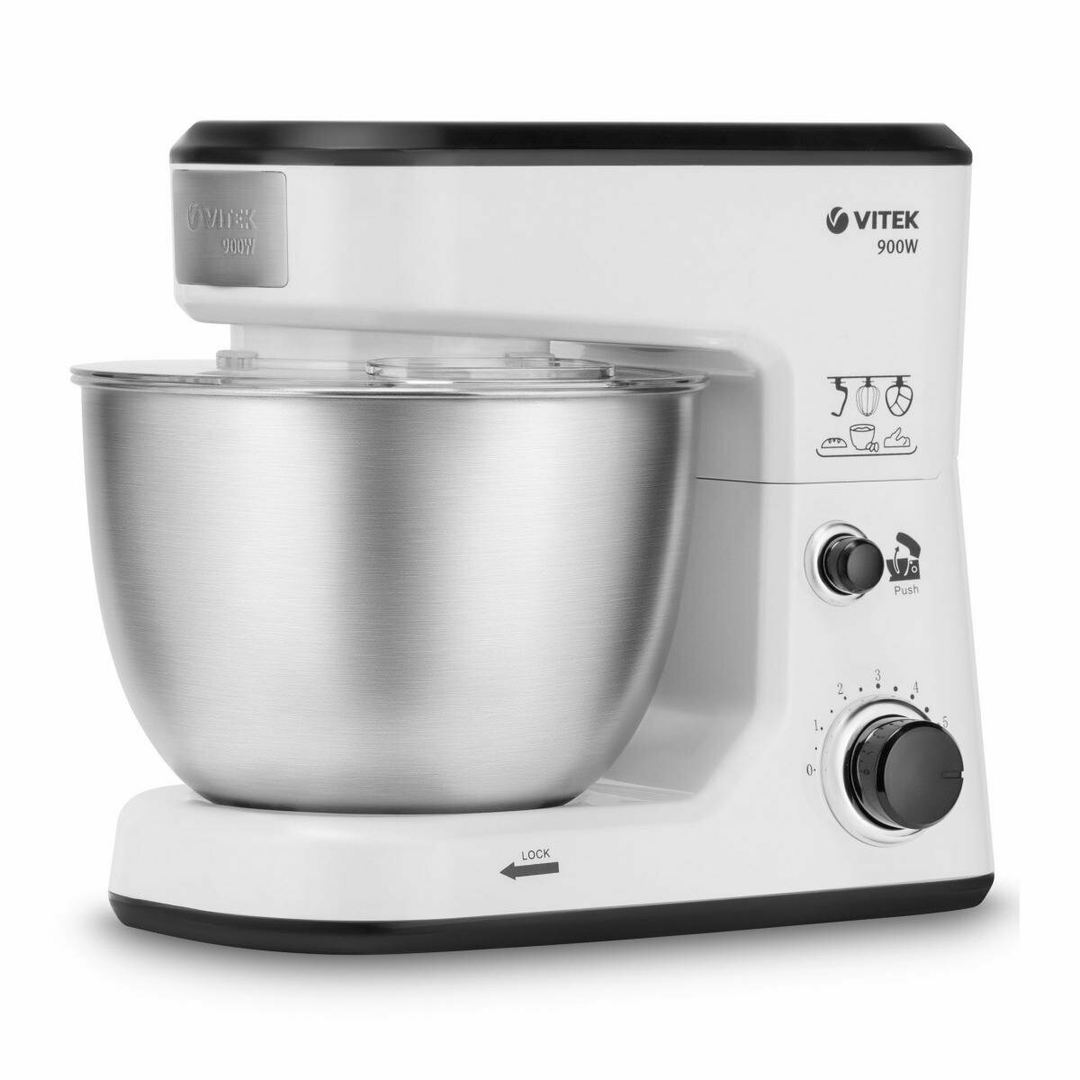 Кухонная машина Vitek VT-1438, планетарный миксер, нержавеющая сталь, 900Вт, 6 скоростей