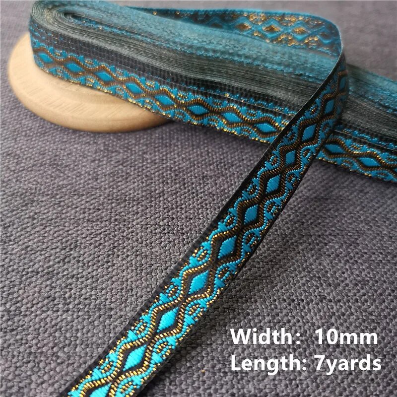 Цветочная жаккардовая лента TPSMOC 7 ярдов Бирюзовый, 39