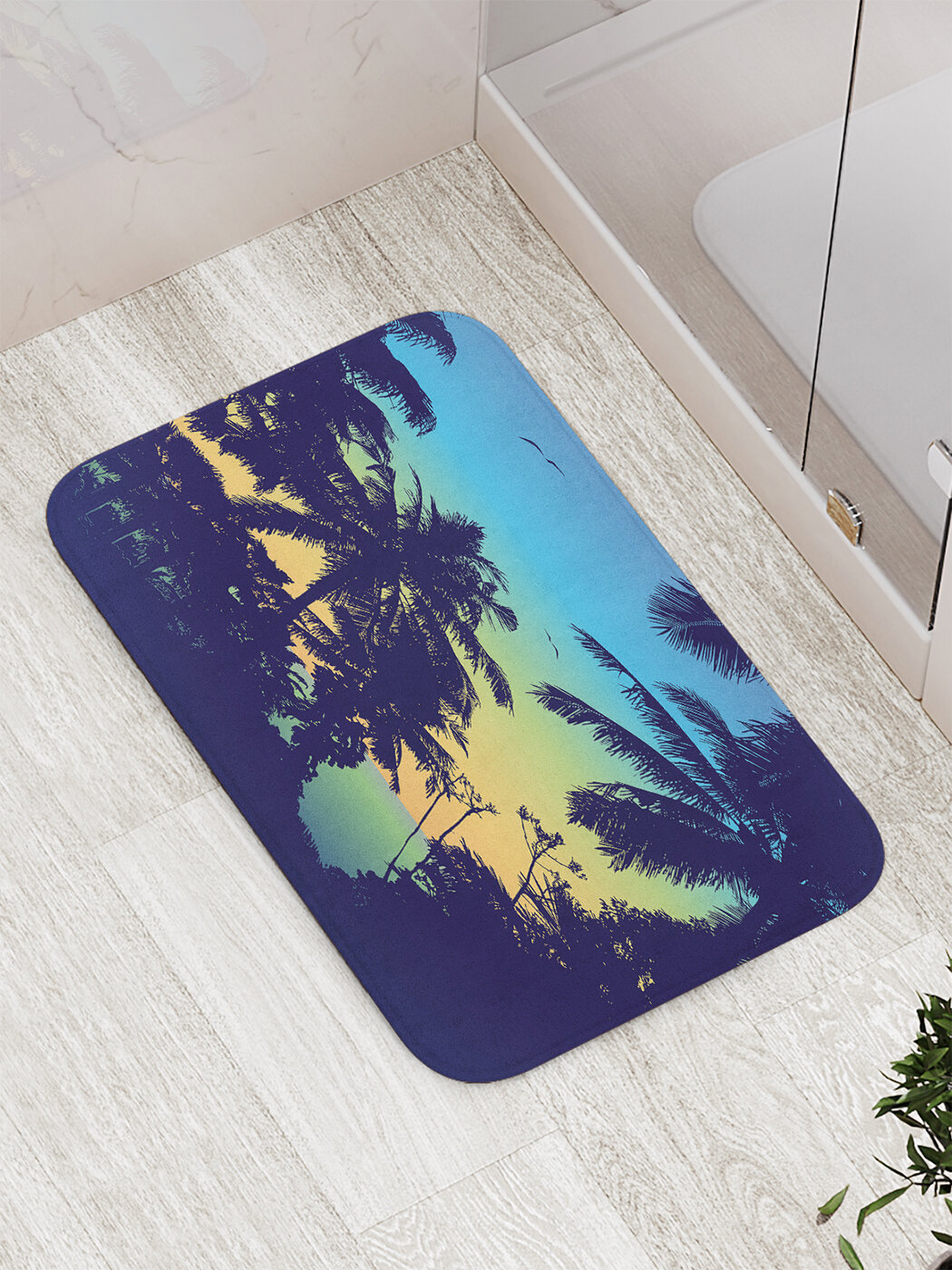 Коврик для ванной комнаты, туалета "Силуэты пальм" противоскользящий, 52х77 см, JoyArty