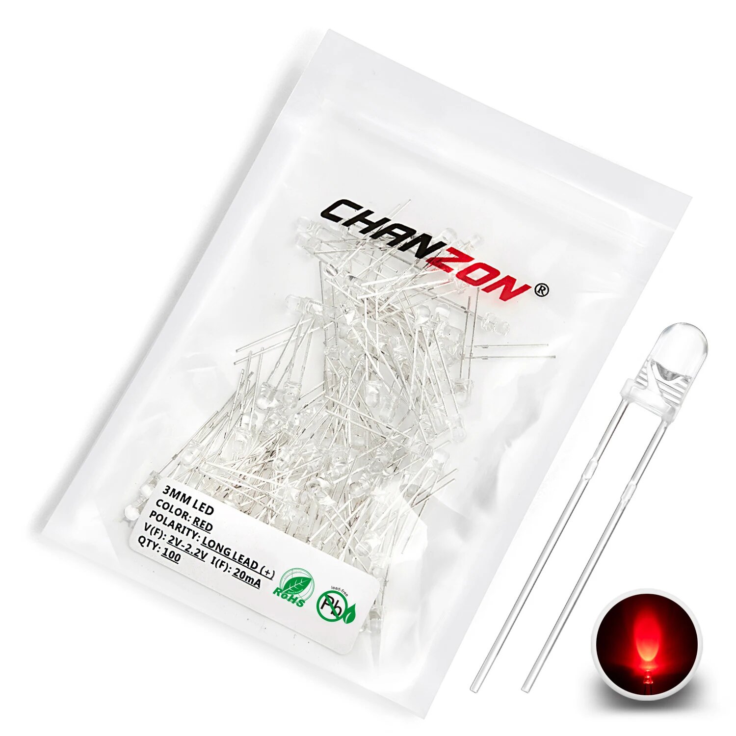 100 шт. красные светодиоды 3 мм CHANZON