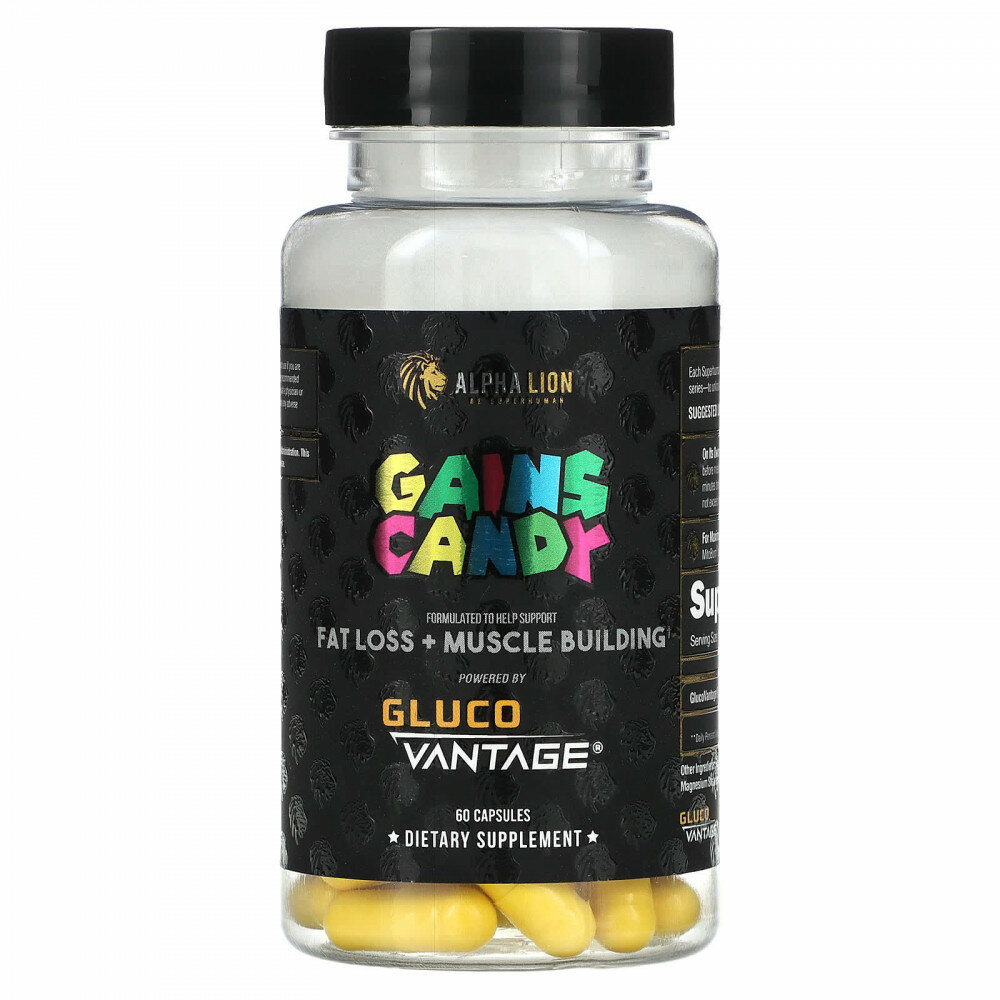 ALPHA LION, Gains Candy, Gluco Vantage®, 60 капсул (100 мг в 1 капсуле)