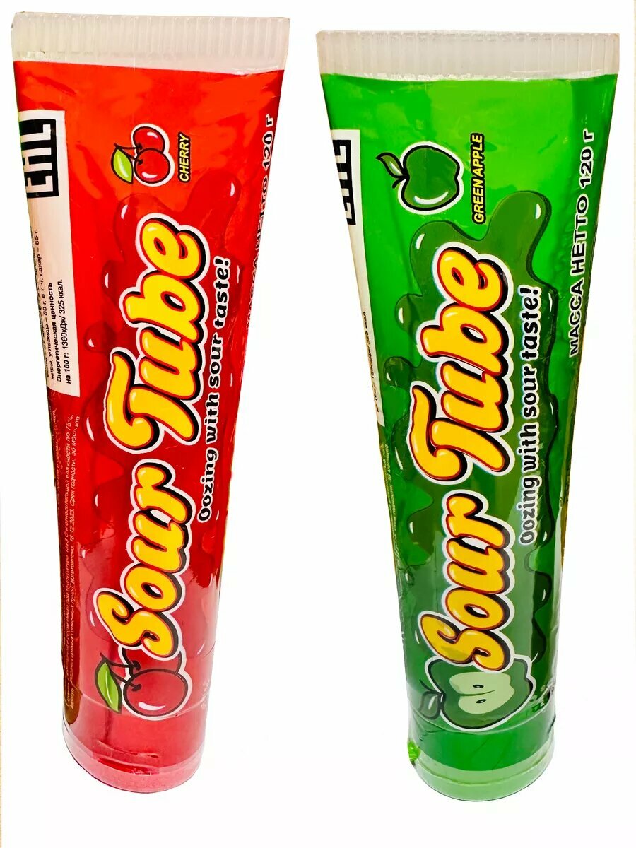 Жидкая карамель кислые конфеты Sour Tube в тюбике со вкусом яблока вишни Cry an eye 2 штуки