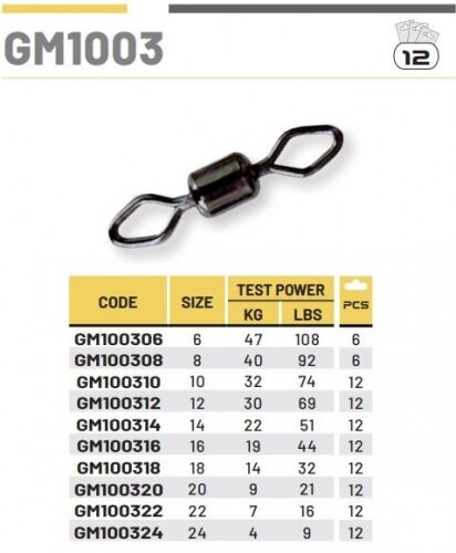 Вертлюги COLMIC DIMOND EYE ROLLING SWIVELS №18 14кг 12шт