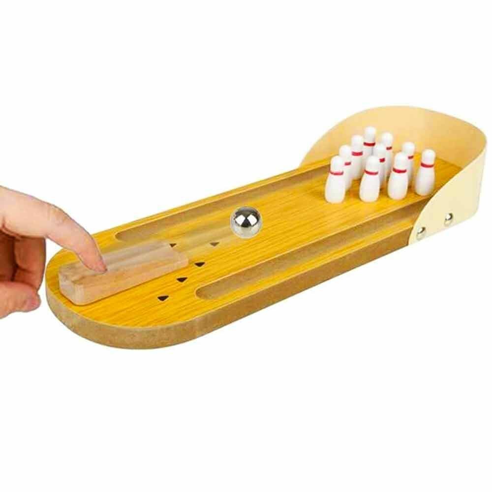 Деревянный набор для мини-боулинга со стартовой рампой, шаром и 10 кеглями, деревянная настольная игрушка