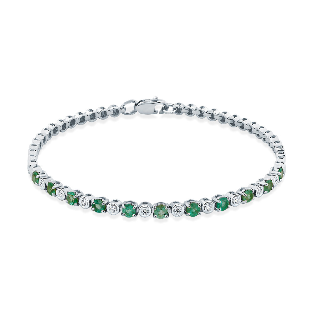 Браслет, золото, 585 проба, бриллиант, изумруд