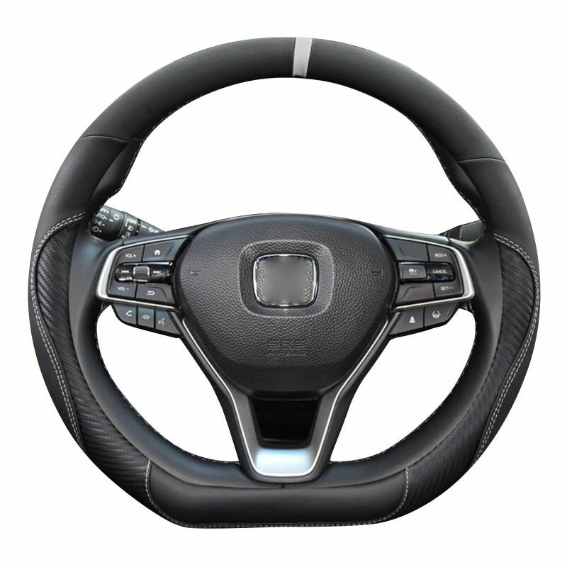 Стильное рулевое колесо для защиты крышки Microfiber Leather Easy Установка, Белая линия - D-образная форма