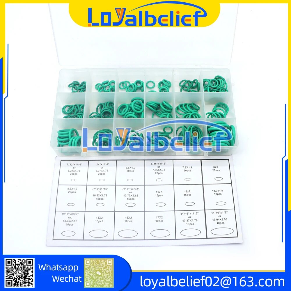 270 шт. резиновое уплотнительное кольцо для ремонта автомобиля, компрессор кондиционера, уплотнительные кольца, нитриловые шайбы, ассортиментный комплект Green