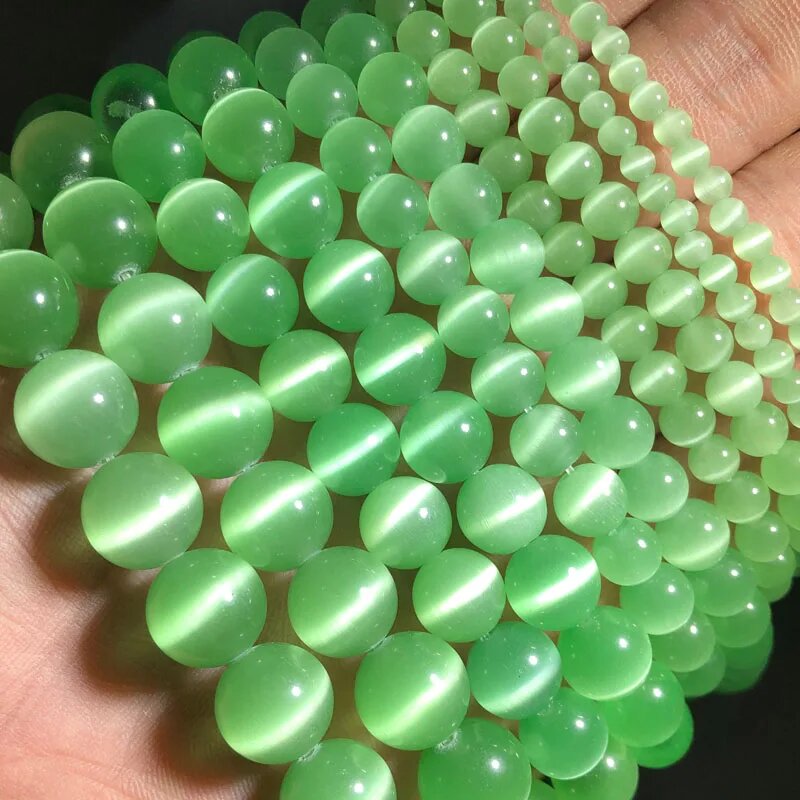 Бусины кошачий глаз YHBZRET опал 4/6/8/10/12 мм Изумрудный, 6mm 63pcs, Light green