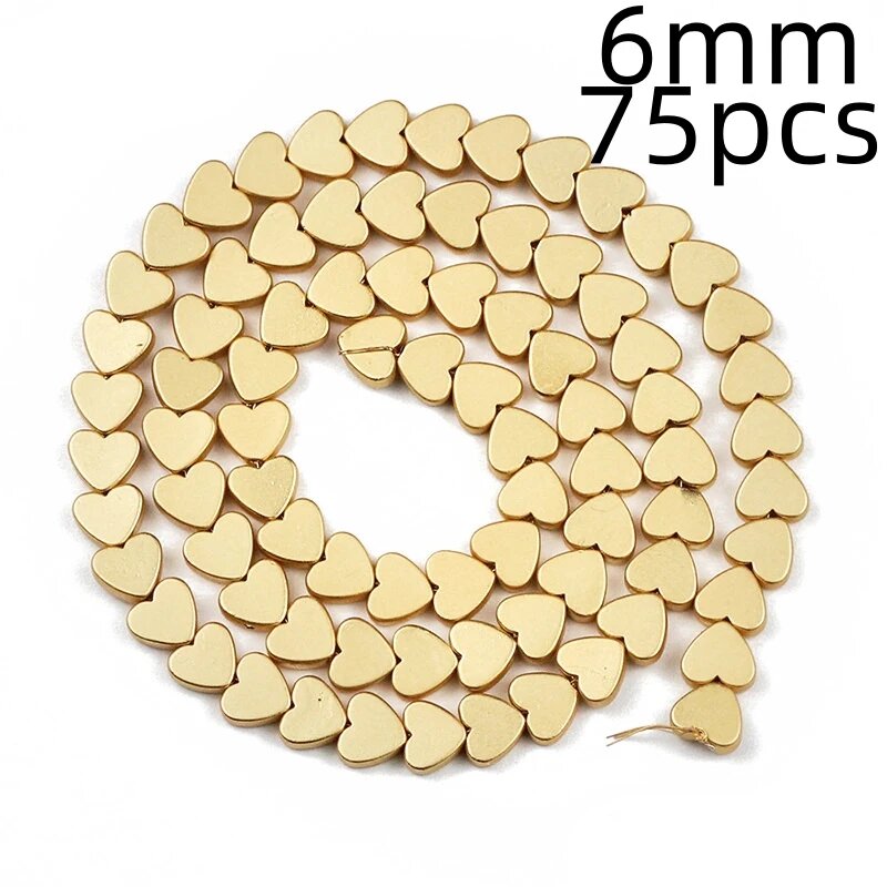 Бусины сердечки позолоченные 6mm Frosted Heart