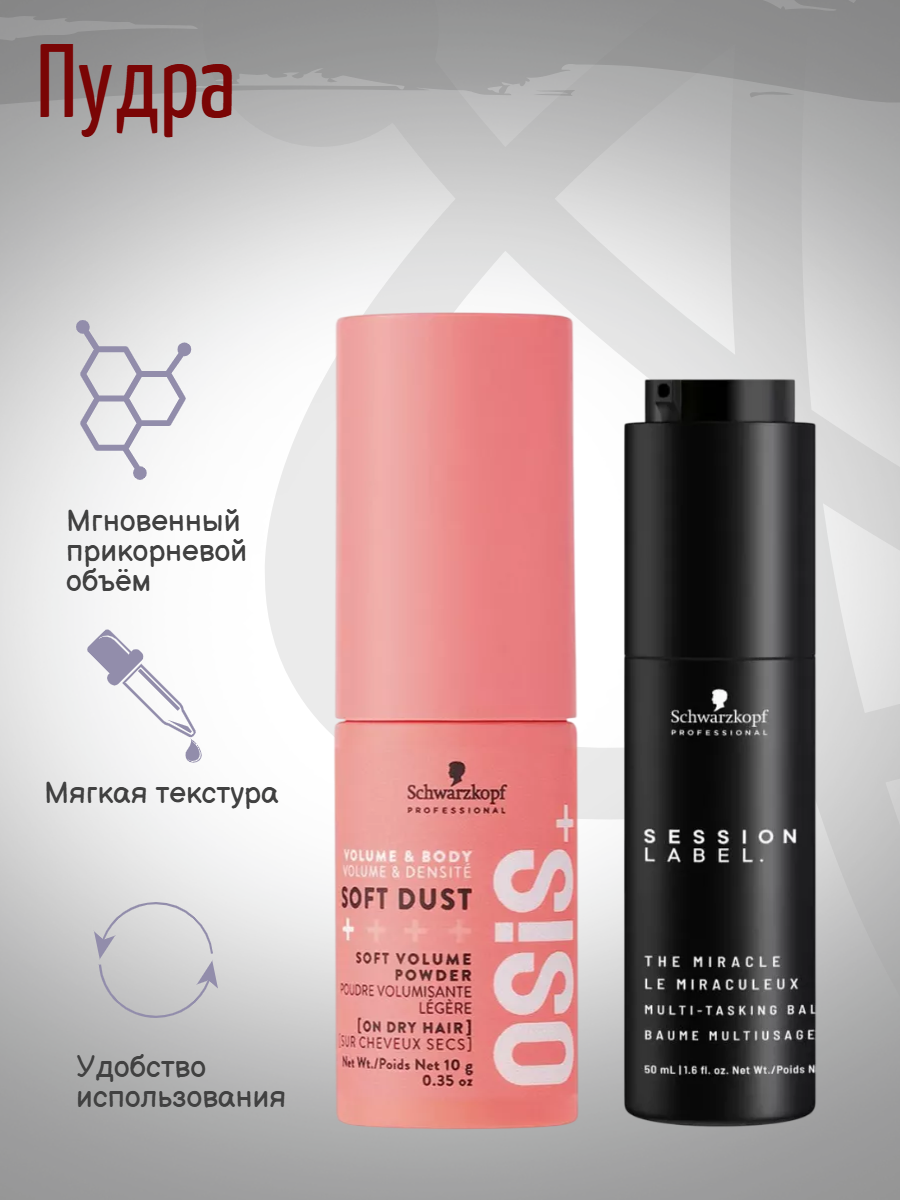 OSIS+ Пудра легкой фиксации для объема soft dust, 10г, спрей-пудра Session Label Powder Cloud, 8г