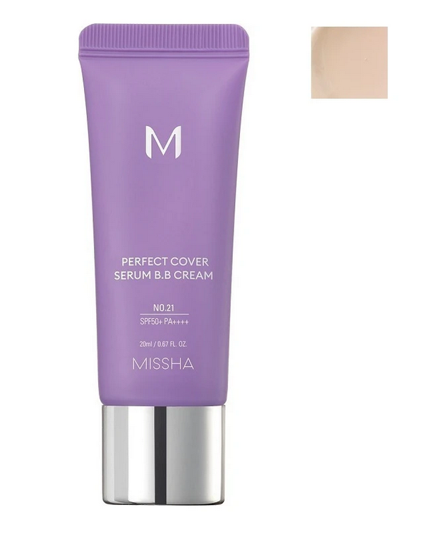 BB-крем MISSHA М тональный Perfect Cover Serum с антивозрастной сывороткой для сияния кожи, SPF50 /PA, тон 21 light beige, 20 мл