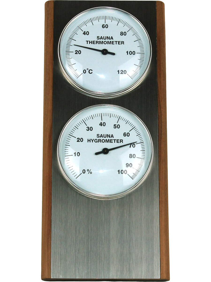 Термогигрометр Maestro Woods MW Lux, для бани и сауны, сталь/термодревесина, серебристый, 30×13 см