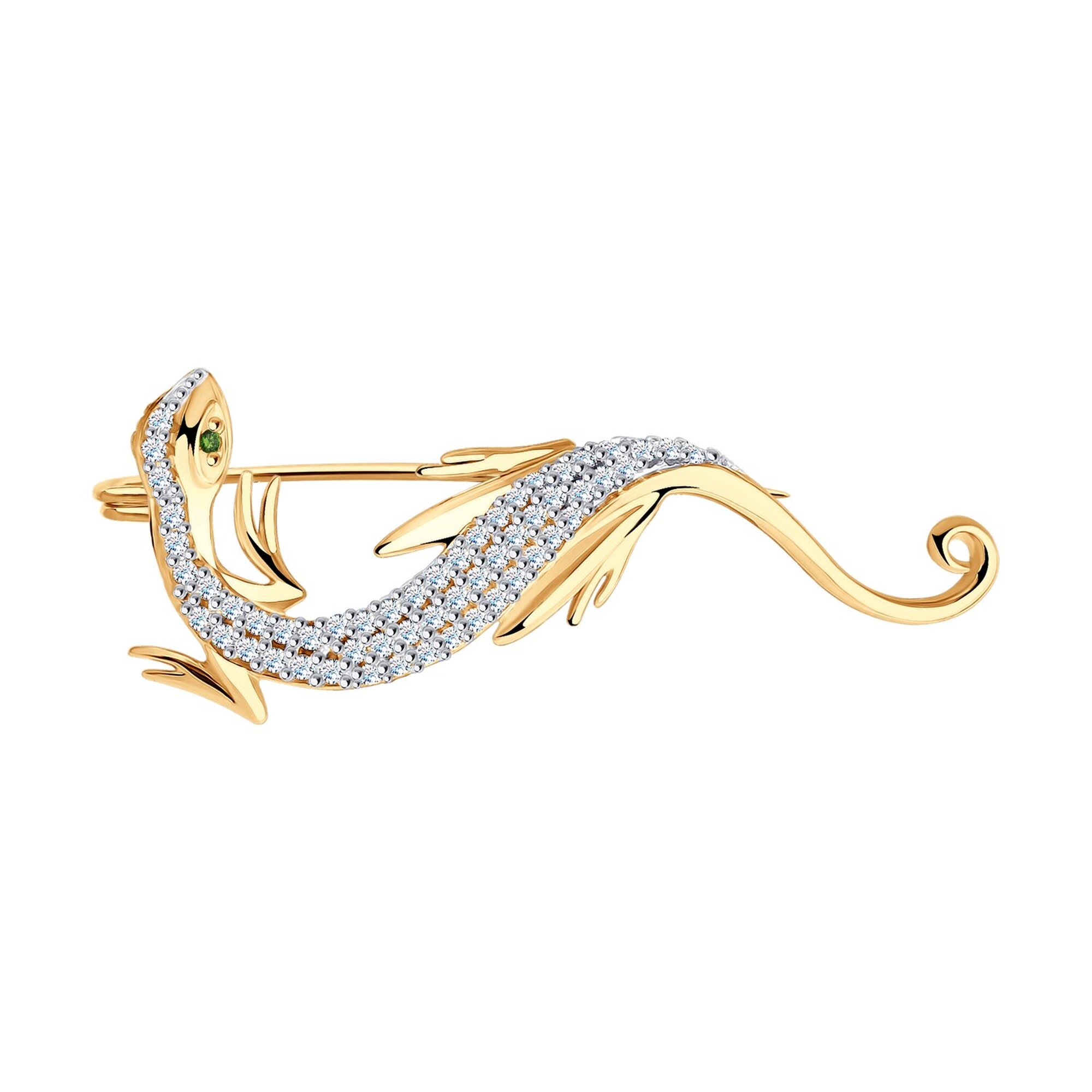 Брошь, красное золото, 585 проба, фианит