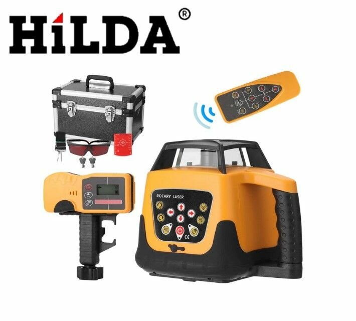 Ротационный лазерный уровень нивелир Hilda красный с приемником и комплектом до 500 метров