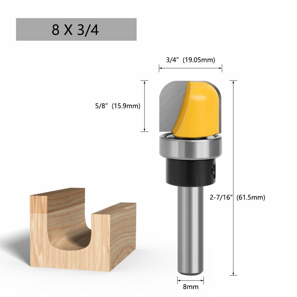 Фреза круглая, фреза по дереву для изготовления чаш, менажница, хвостовик 8 мм, Диаметр 12.7 мм, 19.05 мм, 28.3 мм