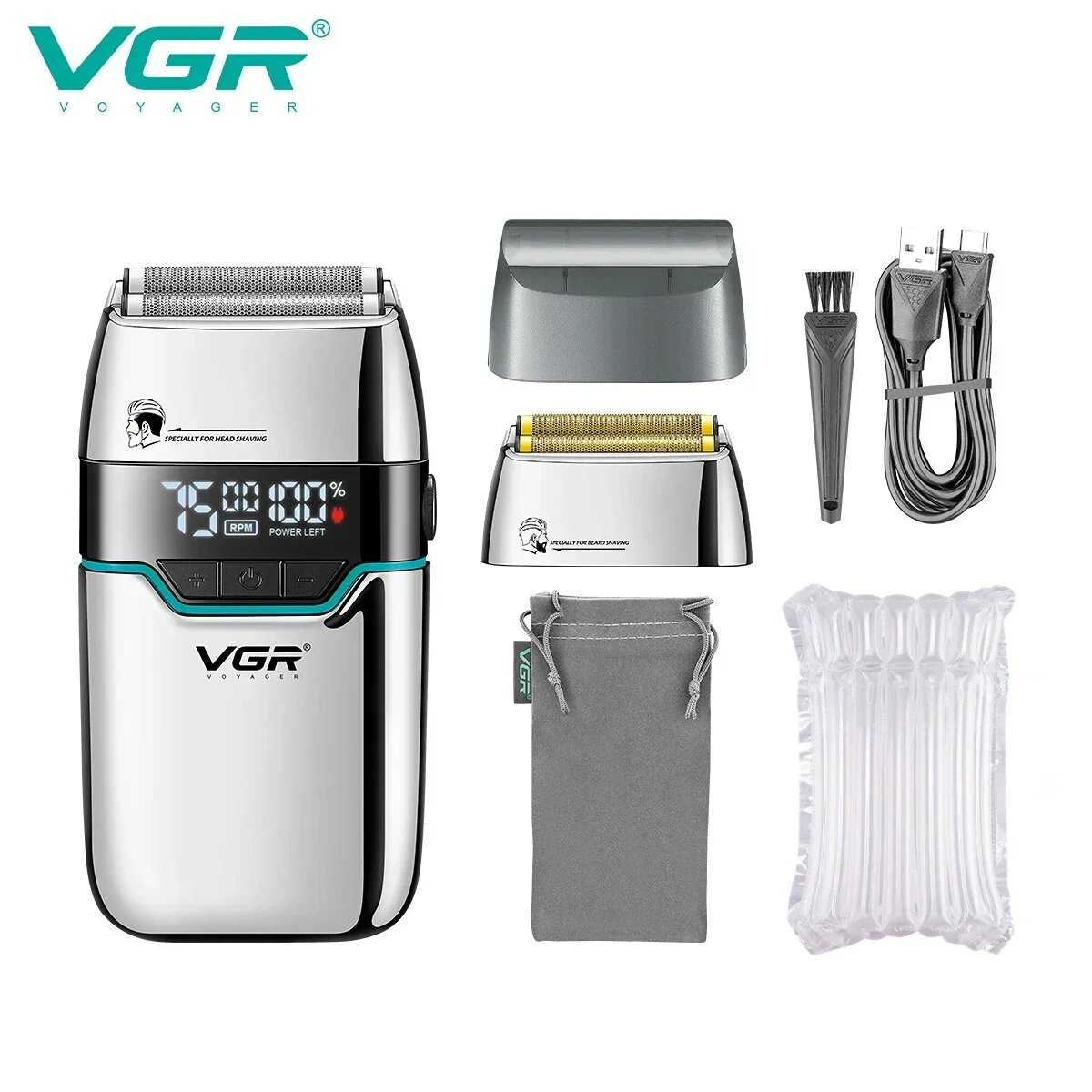 VGR Триммер для волос Профессиональный бритва мужская электрическая электробритва Бритва Беспроводной Бритвы Портативный Возвратно-поступательный Бритва Сеточные Бритвы Электрический Триммер для бороды Мужской V-350, Silver without box