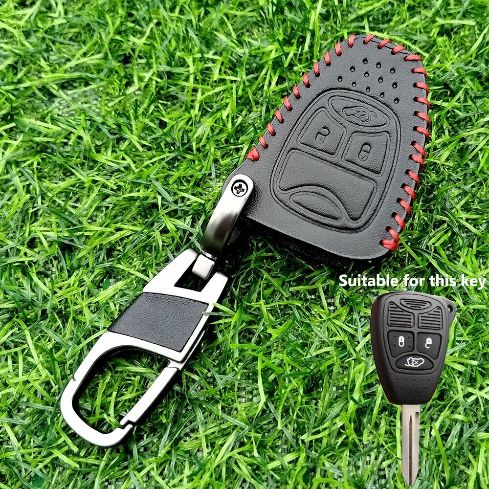 Кожаный чехол для ключей Chrysler Voyager Pacifica 300c PT Cruiser Dodge Caliber Avenger Red thread