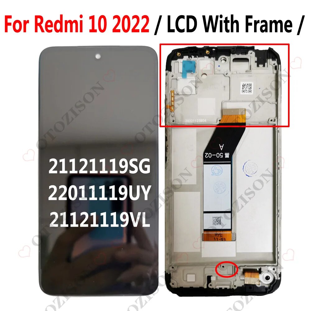 Для Xiaomi Redmi 10 2022 21121119SG 22011119UY 21121119VL ЖК-дисплей VL с сенсорным экраном в рамке 10 Prime Xiaomi Redmi 10 Prime 2022 22011119TI ЖК-дигитайзер в сборе 2022 -With Frame