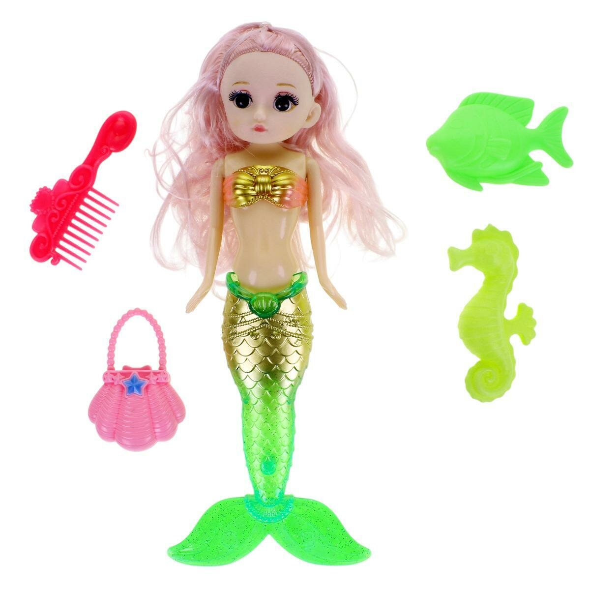 Кукла русалка с аксессуарами 26см, яркие цвета, для игры и коллекции