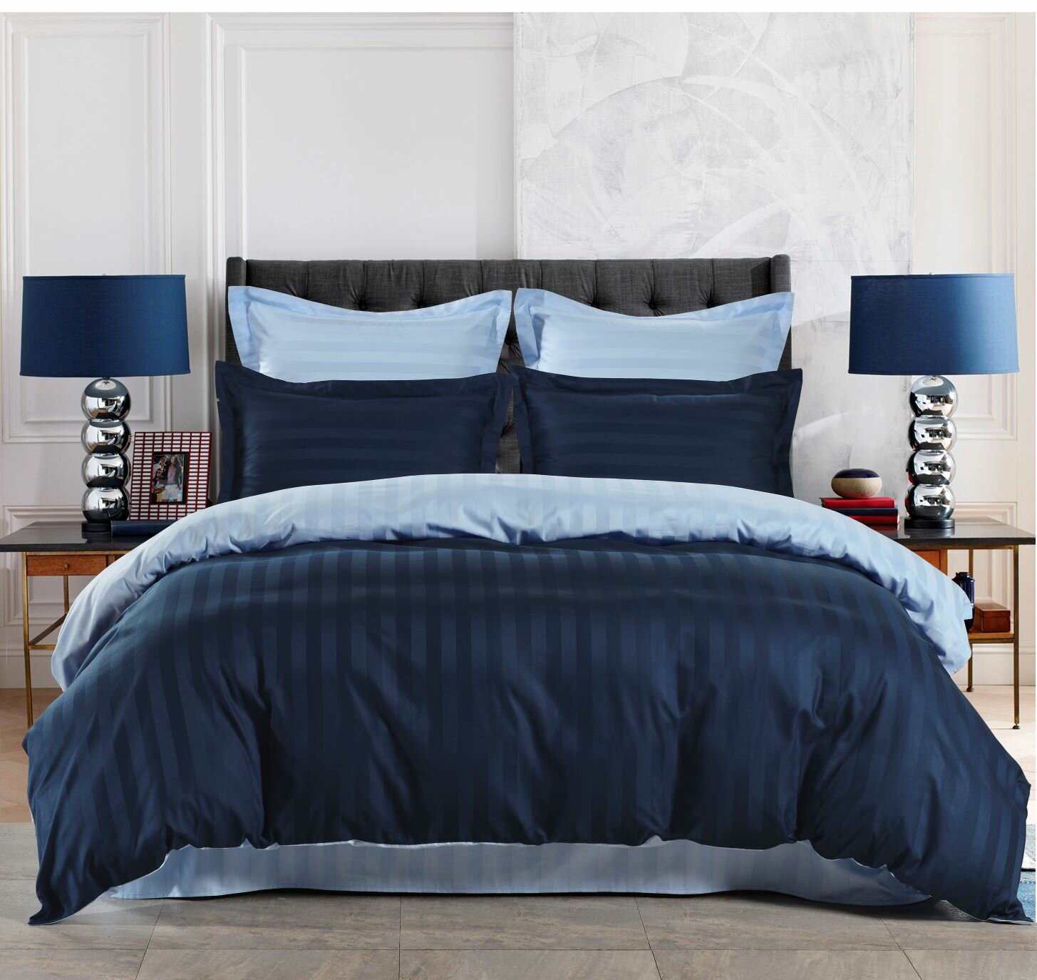 Комплект постельного белья Valtery OD-62 "Страйп-Сатин", 4 наволочки, евро