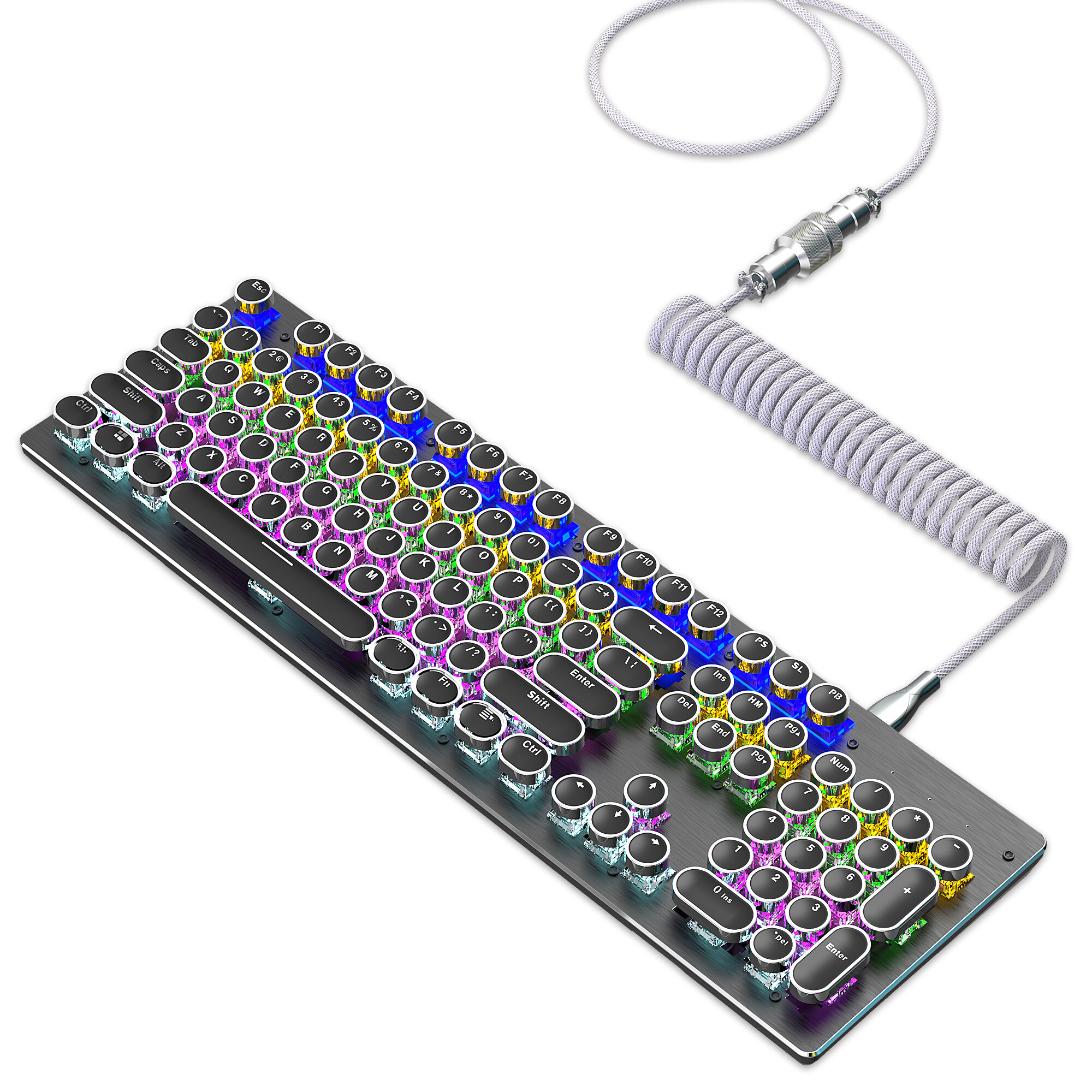 Спиральный кабель для клавиатуры HXSJ USB Type C съемный с металлическим авиаразъемом нейлон белый