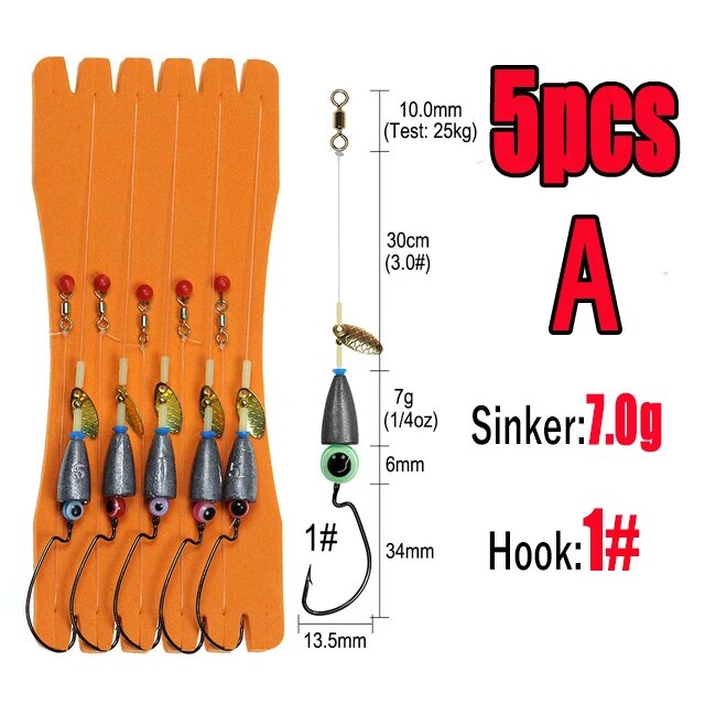Набор техасских снастей Wifreo для ловли окуня 5 шт. 5pcs A 7g(1l4oz)