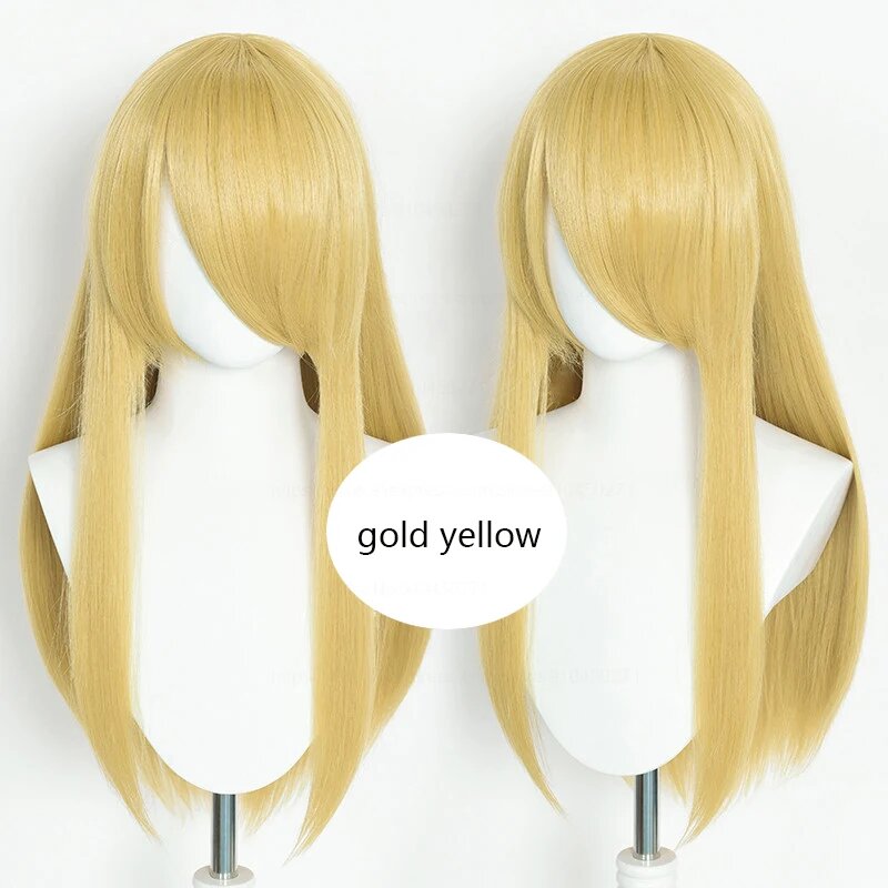 Многоцветный прямой косплей парик 60 см + шапочка gold yellow wig