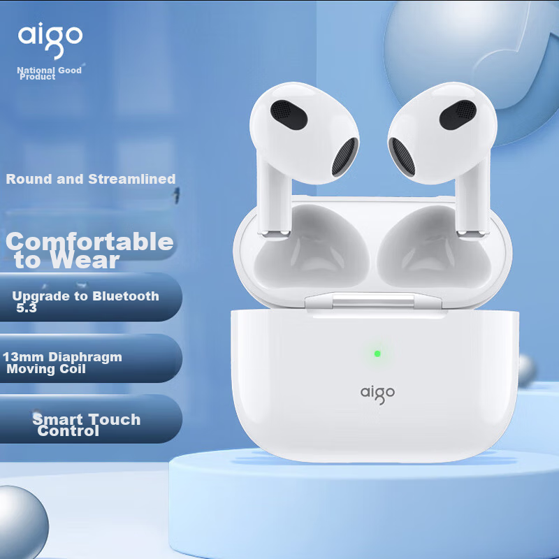Aigo T60 True Wireless Bluetooth Earphones, Mini, High-Definition Calls, Semi-In Gaming Sports Running Earphones, Compatible with Apple And Android