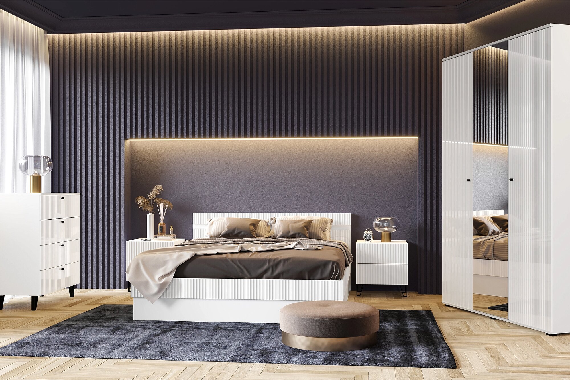 Кровать МДМ "Оливия", двуспальная, белый глянец, с подъёмным механизмом