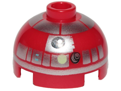 Brick, Round 2 x 2 Dome Top with Silver Band Around Dome, Lime Dot Pattern (Astromech Droid), 553pb034 Red U