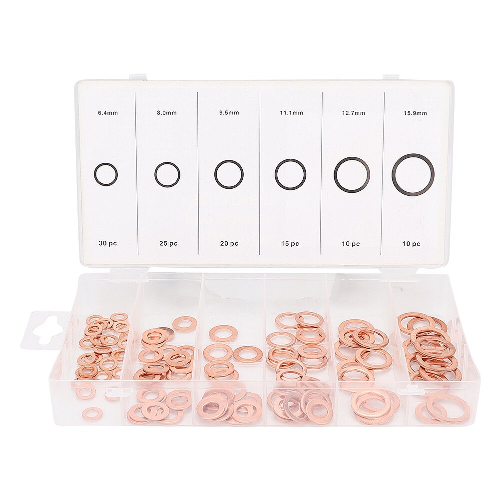 110 pcs Mixed Size Copper Washer Assortment Flat Ring Oil Brake Line Seal