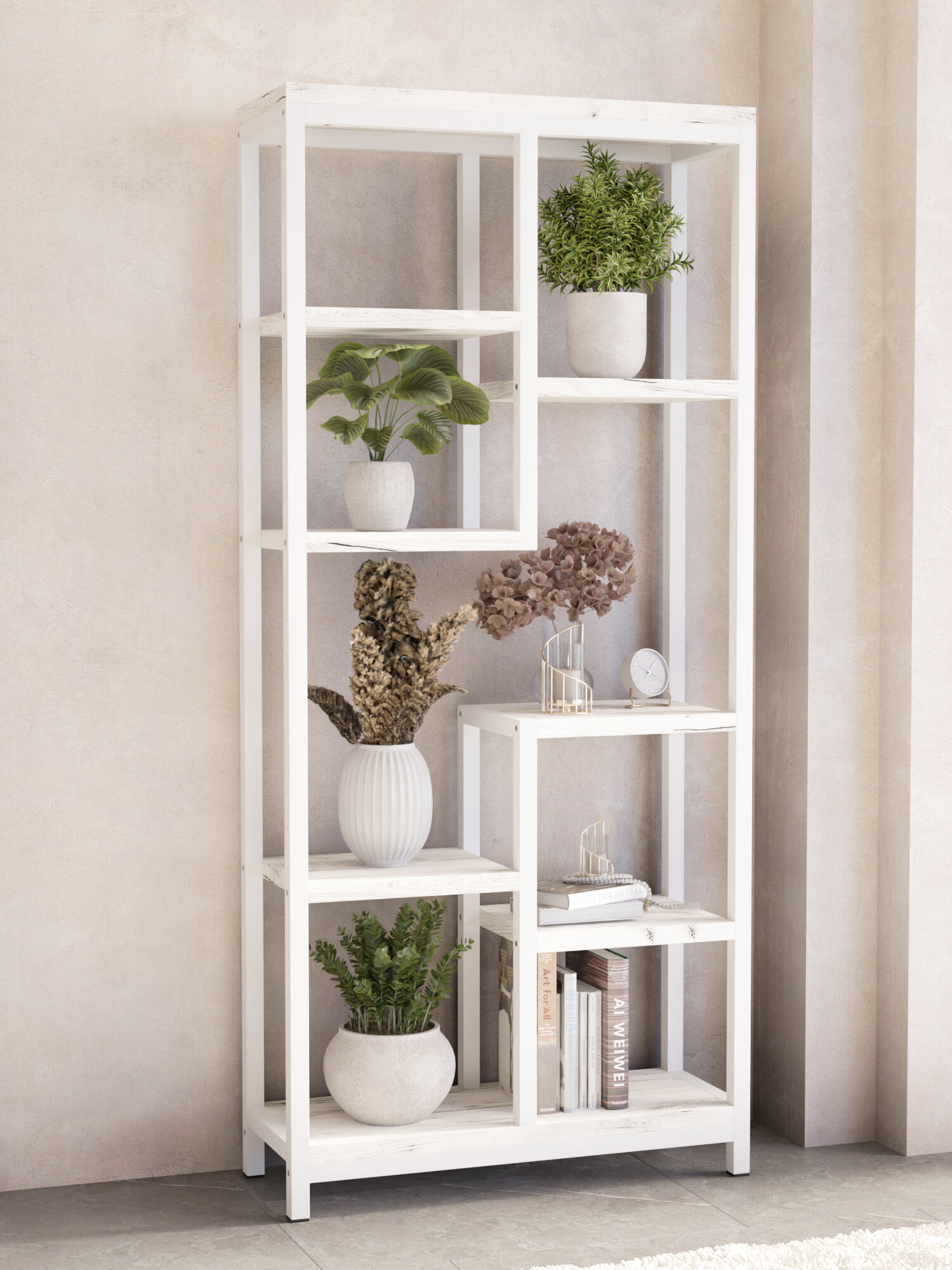 Стеллаж Landloft "Медли" лофт, открытый, универсальный, цвет дуб крафт белый