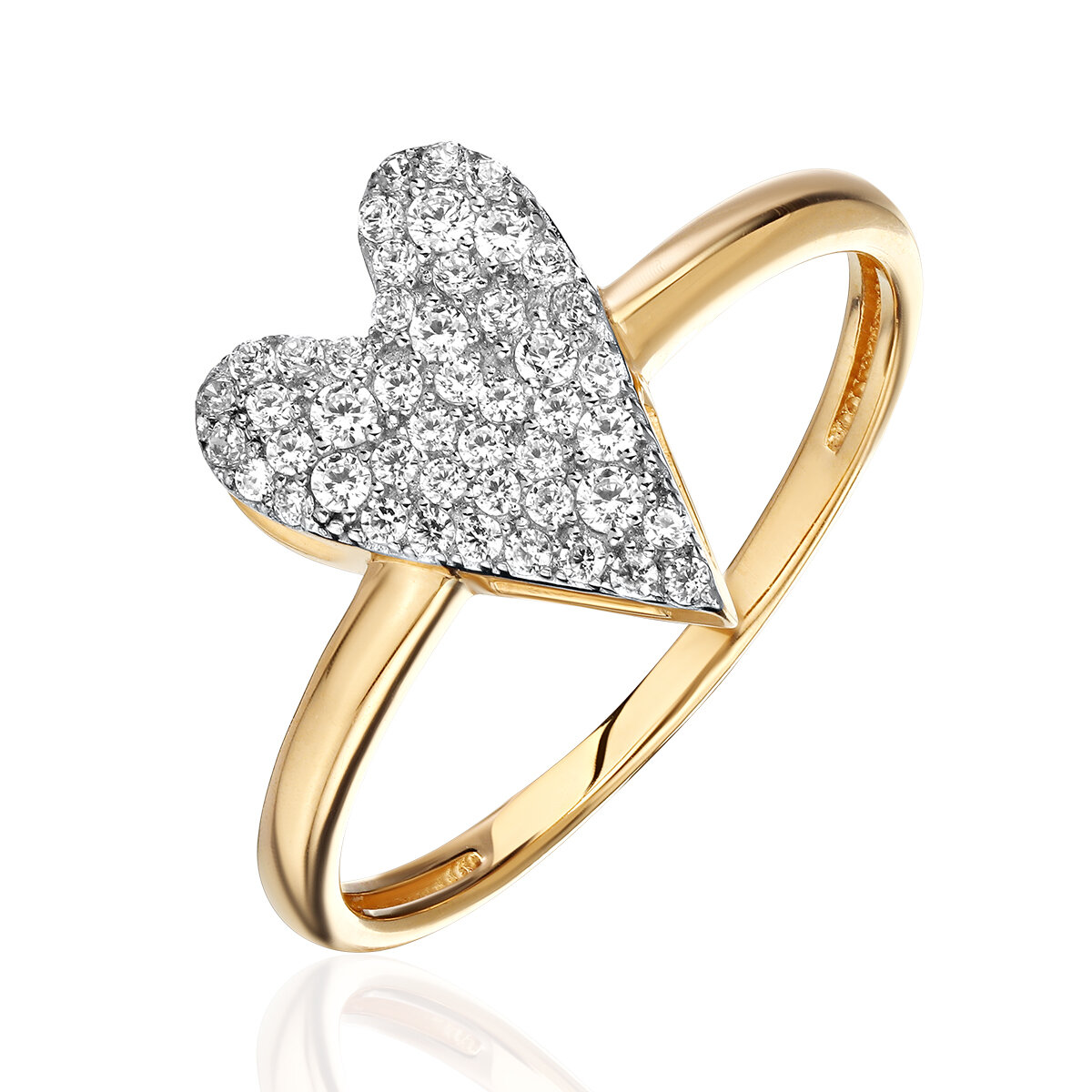 Кольцо, желтое золото, 585 проба, родирование, фианит