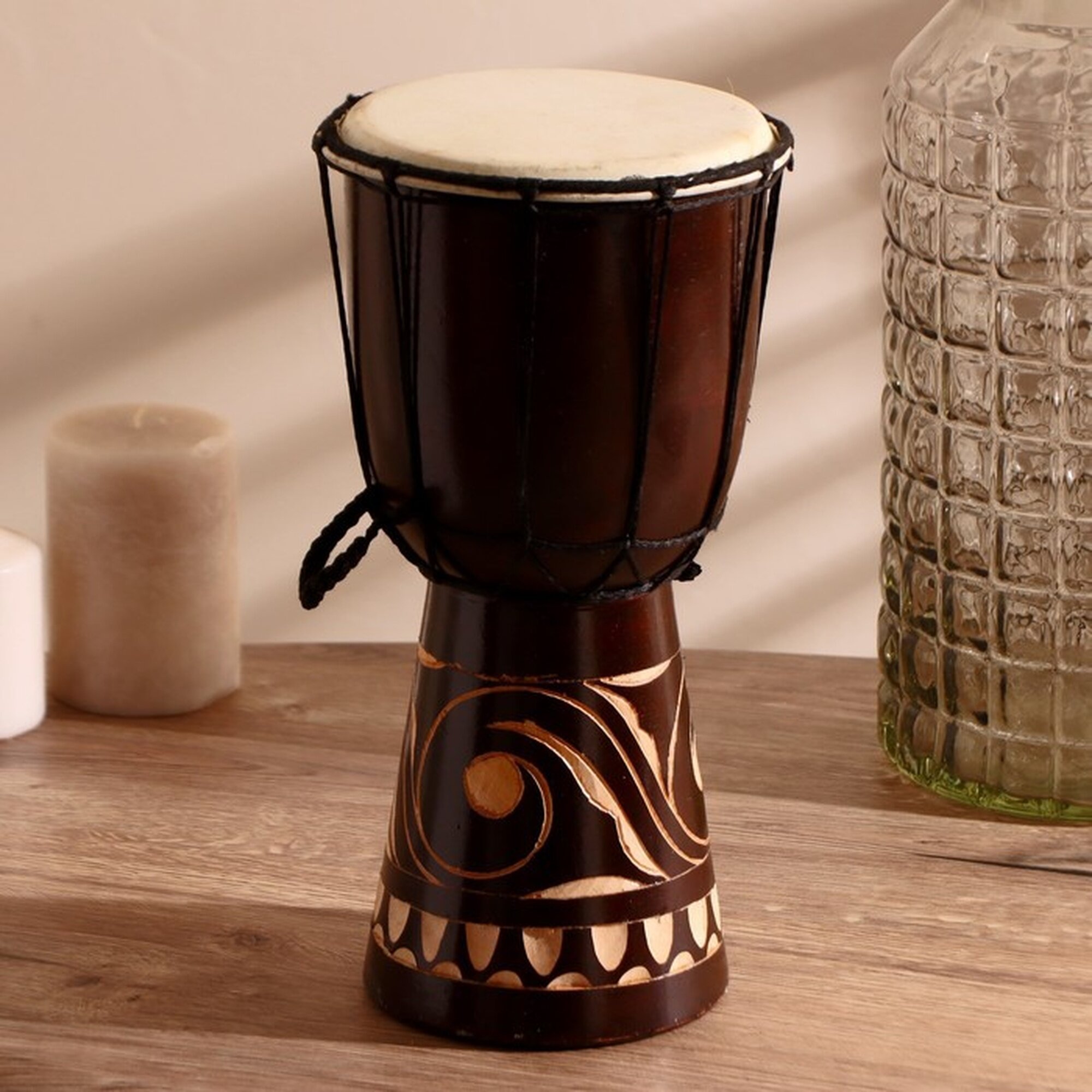 Сувенирный музыкальный инструмент барабан джембе "Светлый" 30х17х17 см микс