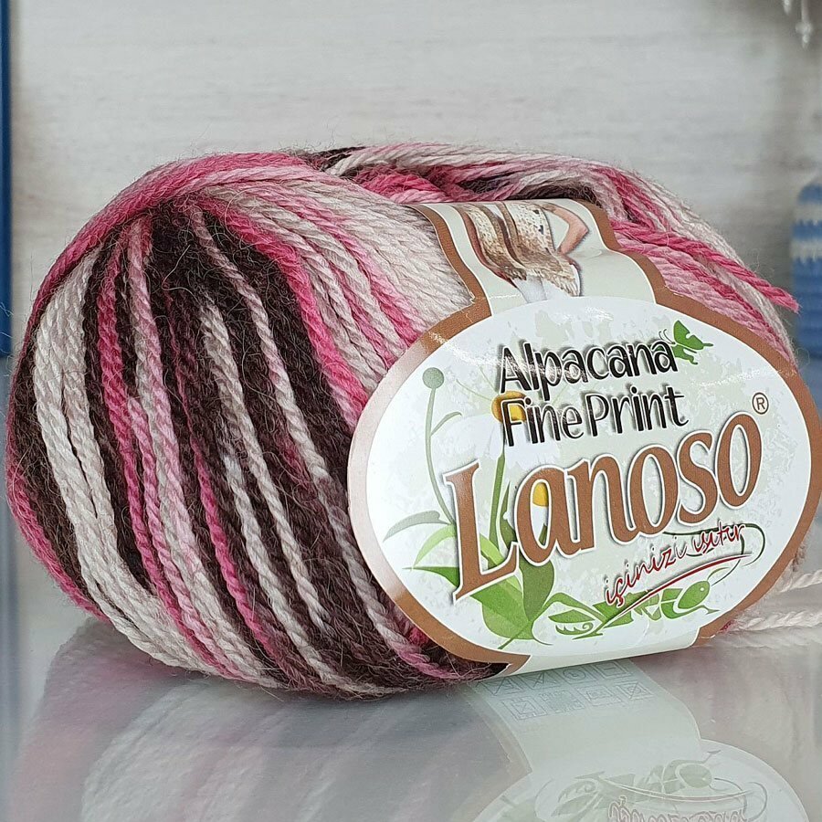 Пряжа Lanoso ALPACANA FINE PRINT 806 белый/розов/корич (5 мотков)