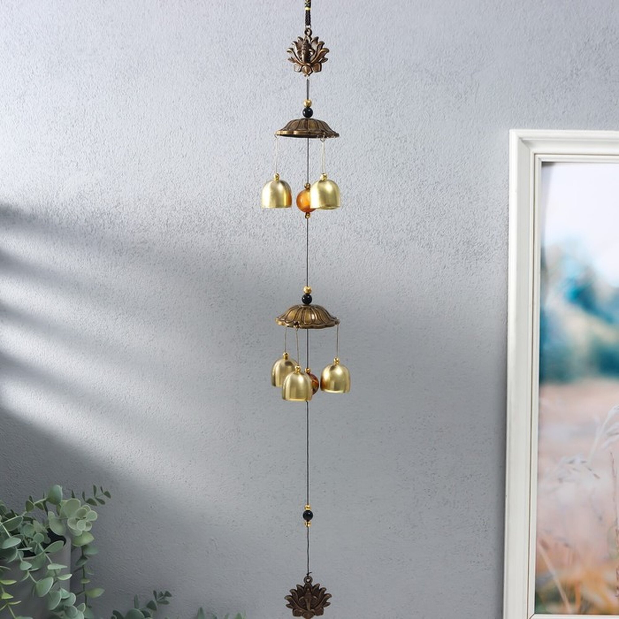 Музыка ветра Сима-ленд "Ганеша в лотосе", металл, текстиль, пластик, 65 см, 1 шт