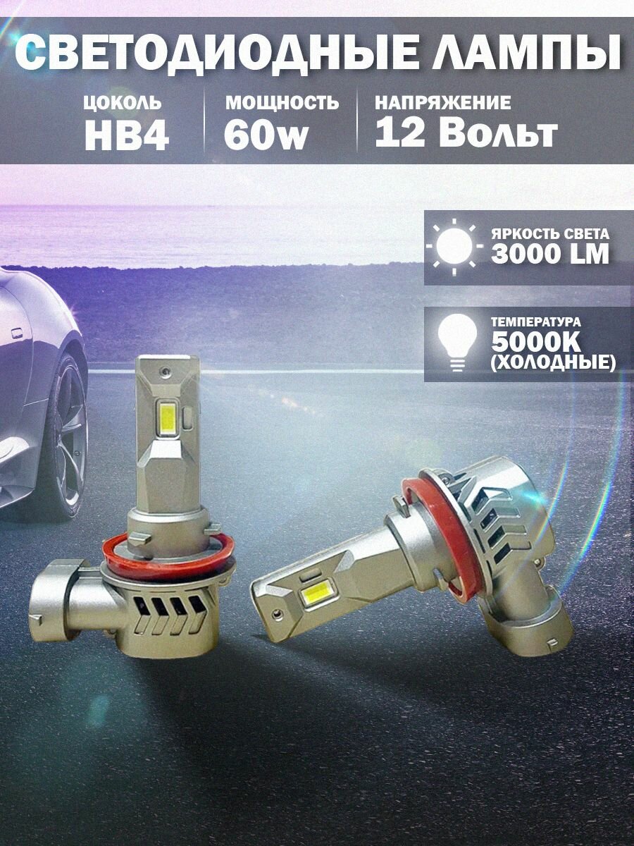 Светодиодные LED лампы HB4 для ПТФ на Kia Ceed 2 2015-2018 / Автомобильные ЛЕД лампочки