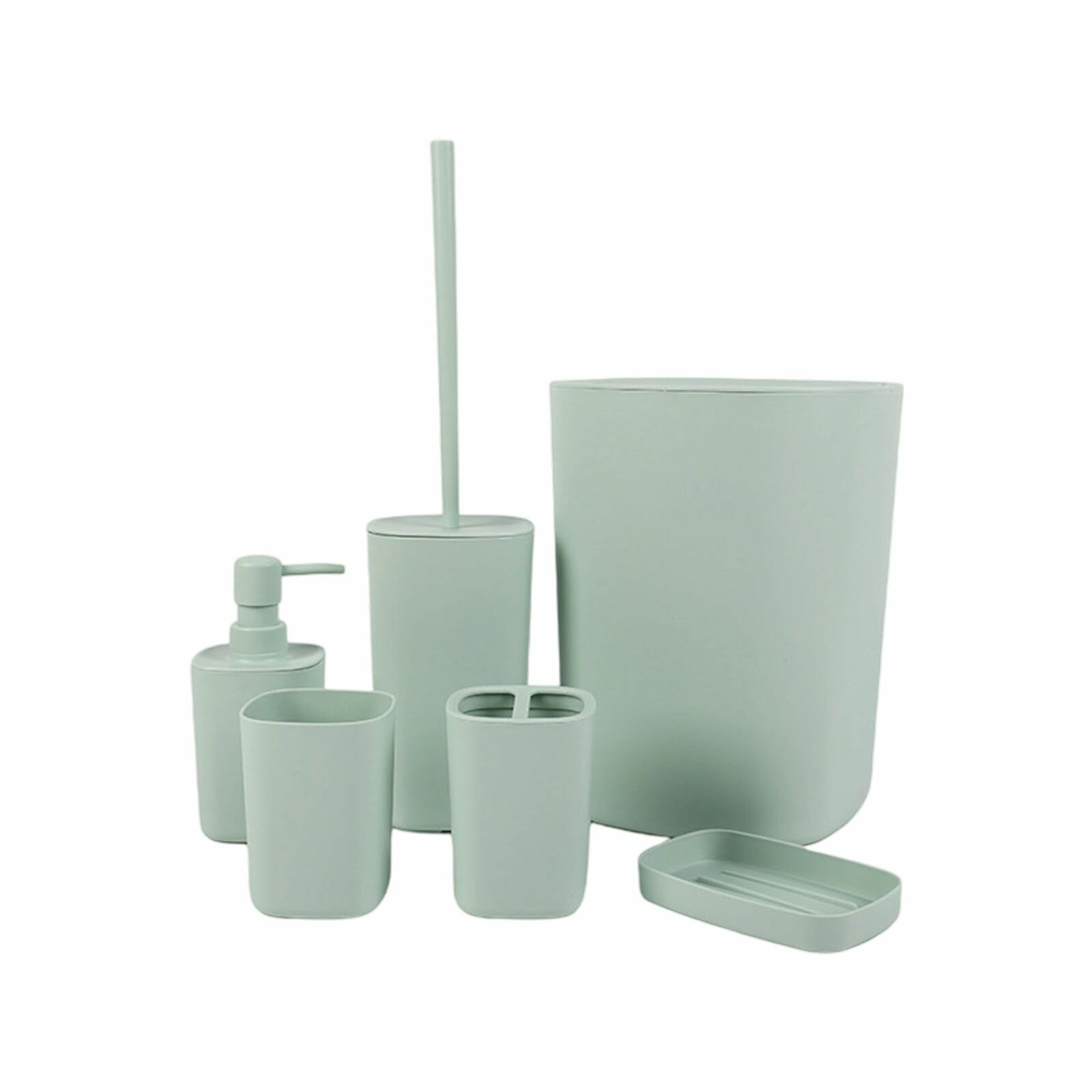 Пластиковый 6-предметный набор для организации ванной с держателем щеток и корзиной мусора
