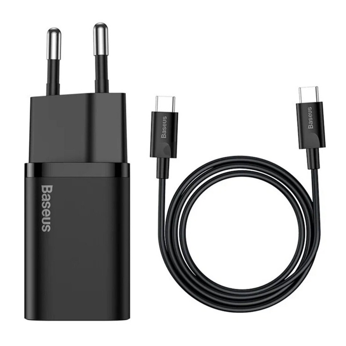 Зарядное устройство BASEUS Super Si Quick Charge, 25W, USB-C + Кабель Type-C-Type-C, 3A, Черный, TZCCSUP-L01