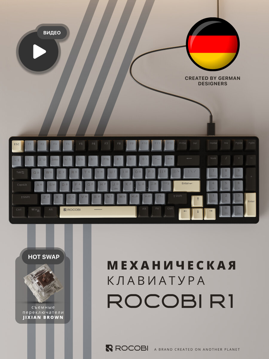 Клавиатура механическая игровая ROCOBI R1 русская с подсветкой проводная для компьютера ноутбука Gaming/game keyboard usb светящаяся